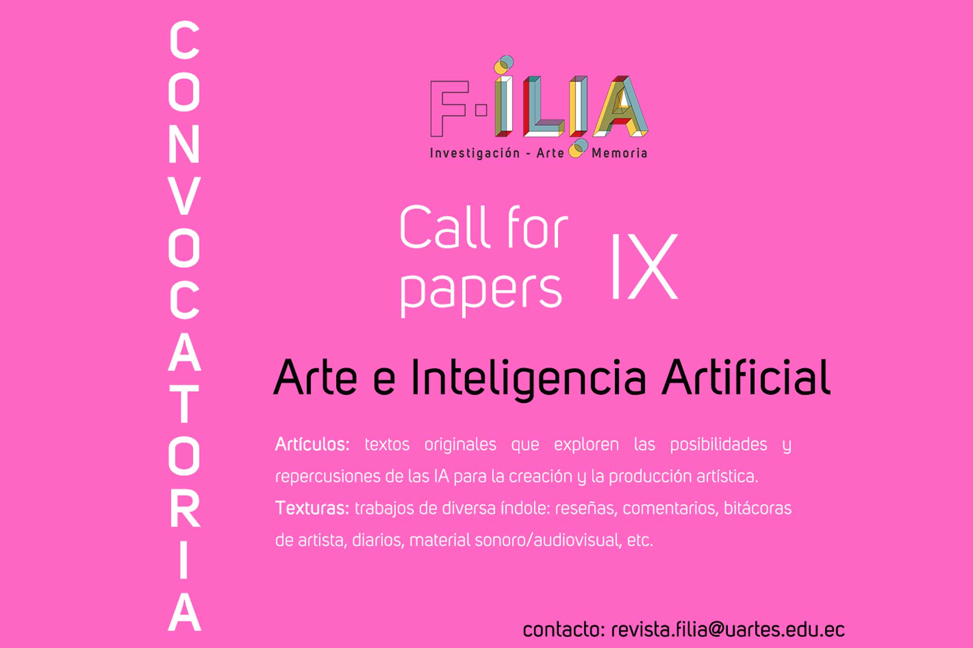 Convocatoria: F-ILIA 9 – Arte e Inteligencia artificial - Revista F-ILIA - Investigación, Arte y ...