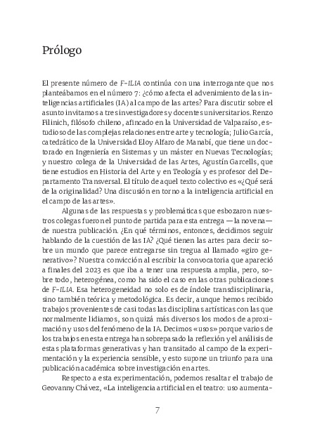 Prólogo - Revista F-ILIA - Investigación, Arte y Memoria